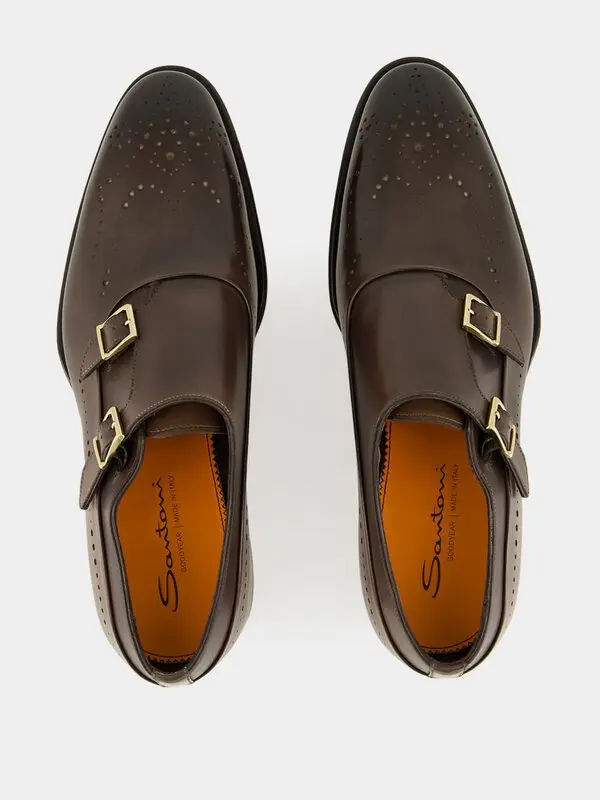 Santoni Leather Double-buckle Brogue Shoes