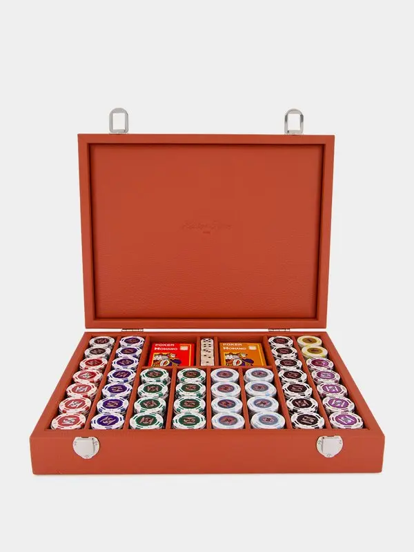 HECTOR SAXE PARIS Brick Leather 440 Chips Poker Set - Orange