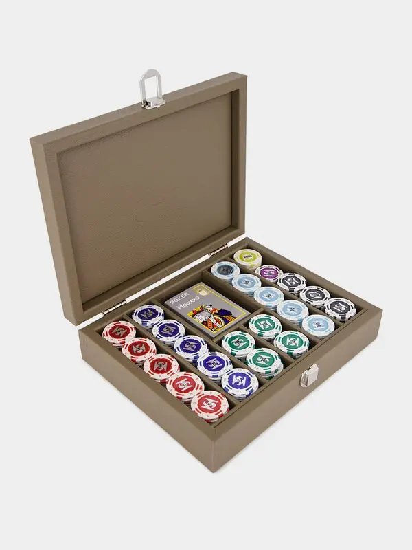 Hector Saxe Paris Taupe Leather Poker Set - Beige