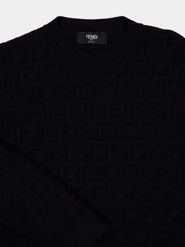 Fendi Ff Zucca Cotton Crewneck Jumper - Black