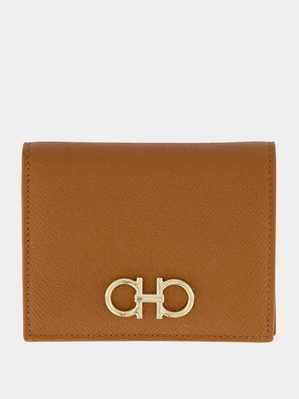 FERRAGAMO Natural Gancini Compact Wallet - Brown