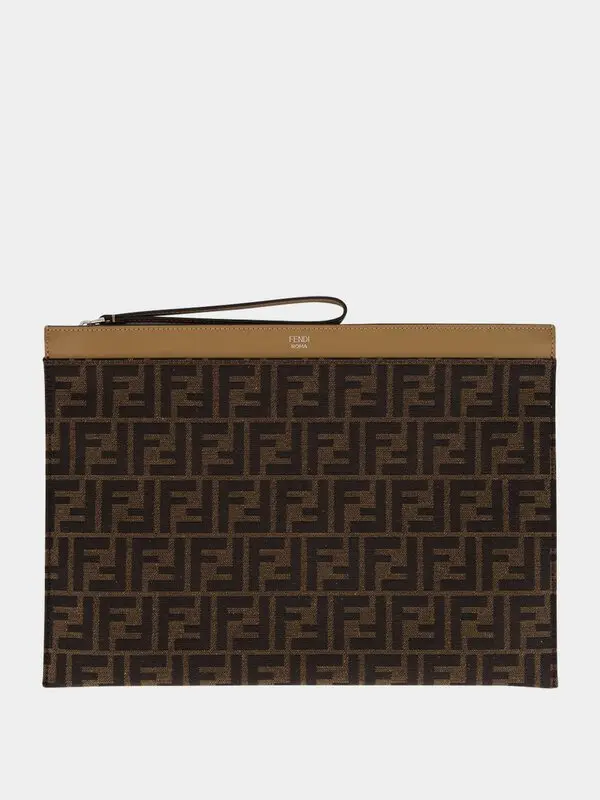 Fendi Ff Jacquard Medium Flat Pouch - Brown