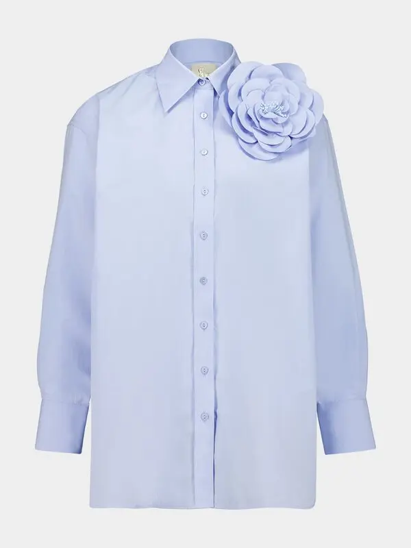 PAULA Marla Relaxed Fit Poplin Shirt With Detachable Flower - Blue
