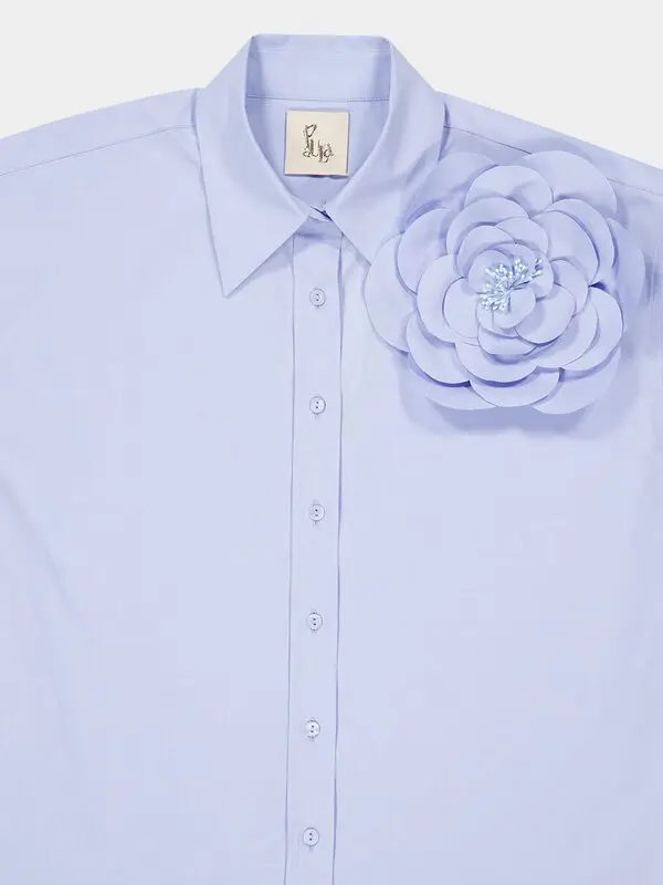 PAULA Marla Relaxed Fit Poplin Shirt With Detachable Flower - Blue