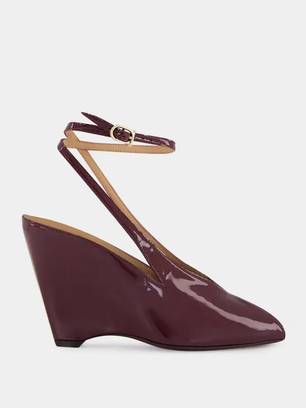 FERRAGAMO Patent Peep Toe Wedge Sandals - Purple