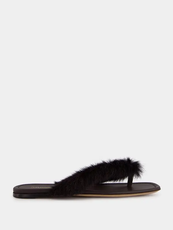 FERRAGAMO Testa Di Moro Fur Thong Sandals - Brown