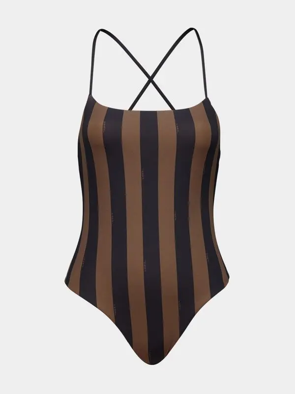 Fendi Ff Pequin Reversible Swimsuit - Brown