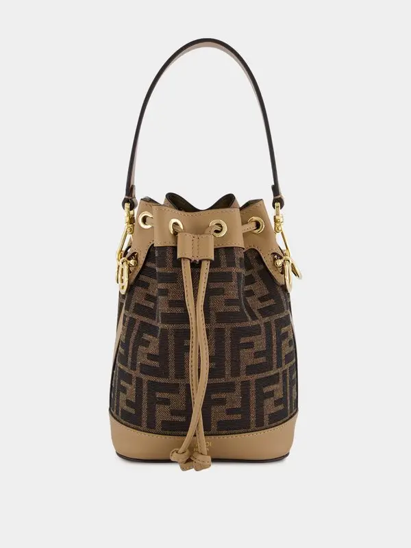 Fendi Mon Tresor Mini Bucket Bag In Ff Fabric - Brown