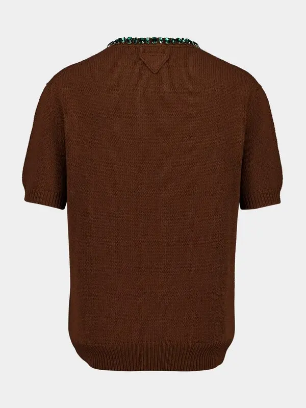 Prada Wool-cashmere Sweater With Crystal Appliqués - Brown