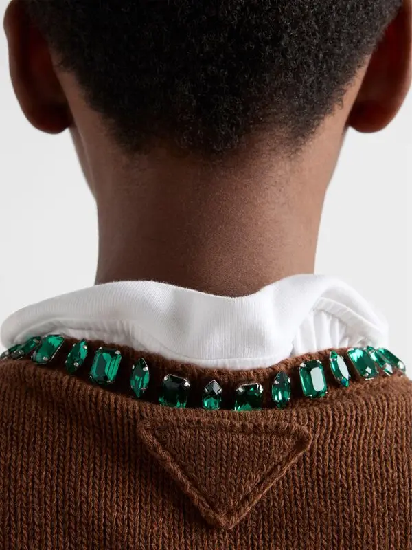 Prada Wool-cashmere Sweater With Crystal Appliqués - Brown