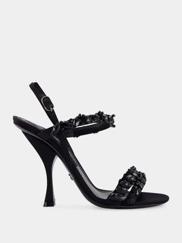 Dolce & Gabbana Satin Rhinestone High-heel Sandals - Black