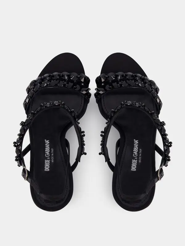 Dolce & Gabbana Satin Rhinestone High-heel Sandals - Black