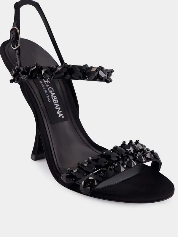 Dolce & Gabbana Satin Rhinestone High-heel Sandals - Black