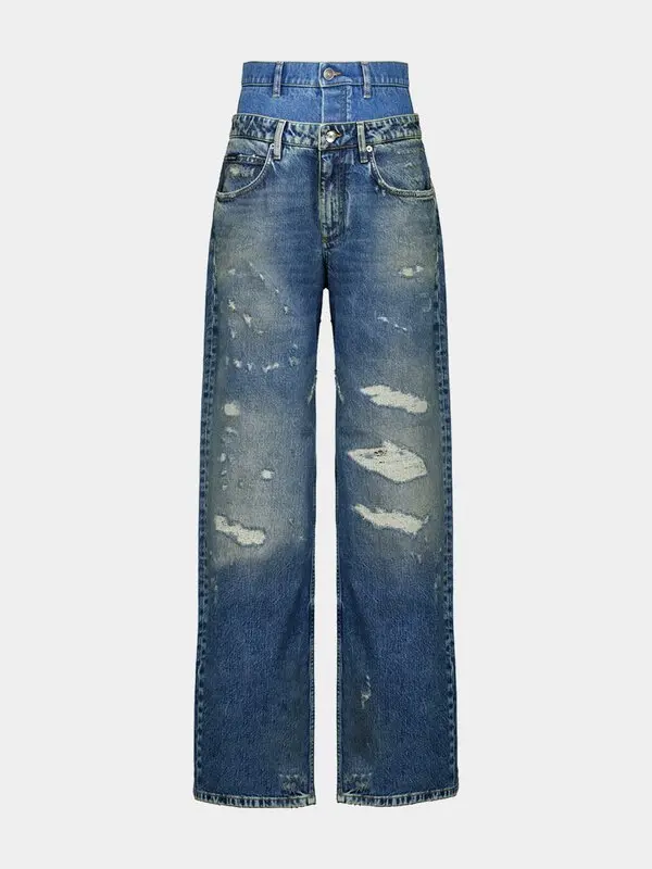 Dolce & Gabbana Distressed Wide-leg Denim Jeans - Blue