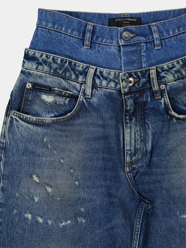 Dolce & Gabbana Distressed Wide-leg Denim Jeans