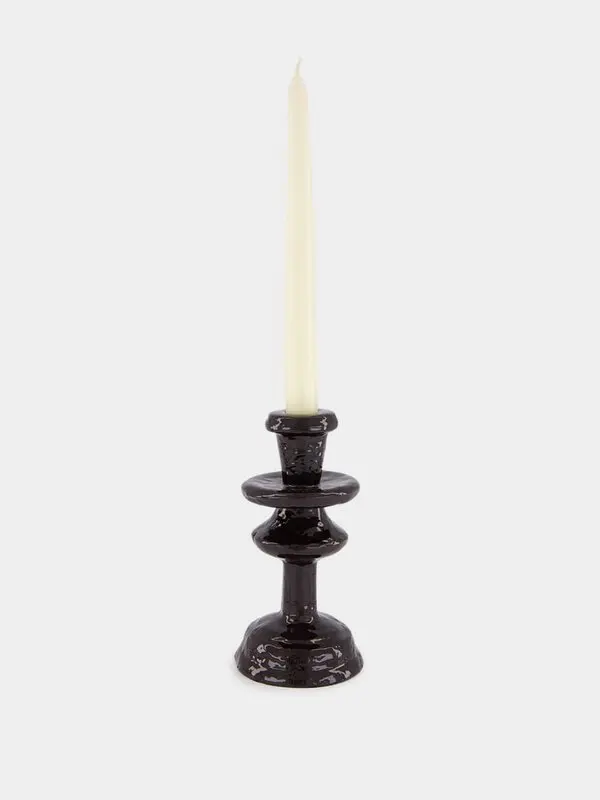 POMAX Dark Aluminium Turret Candle Holder - Brown