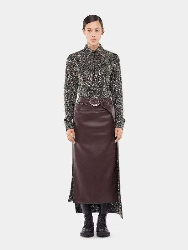 Rabanne Vegan Leather Midi Skirt - Brown