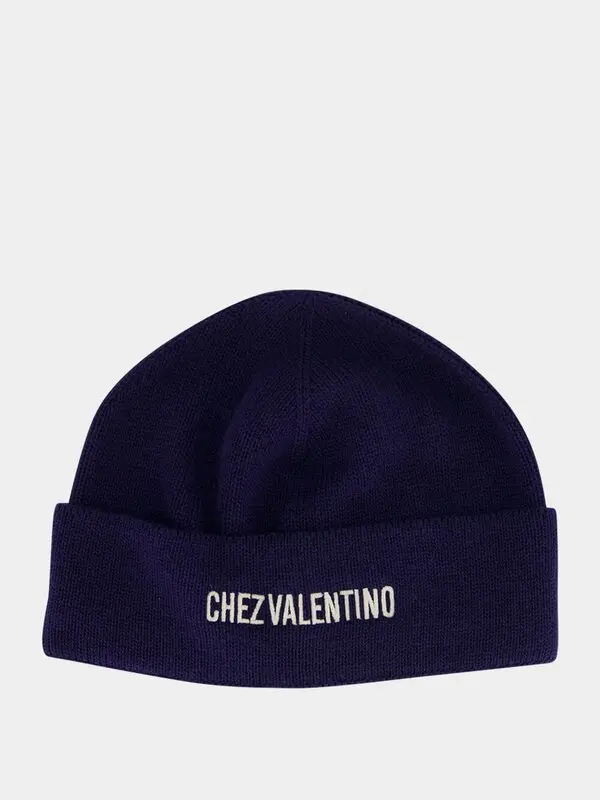 Valentino Garavani Embroidered Wool Beanie - Blue