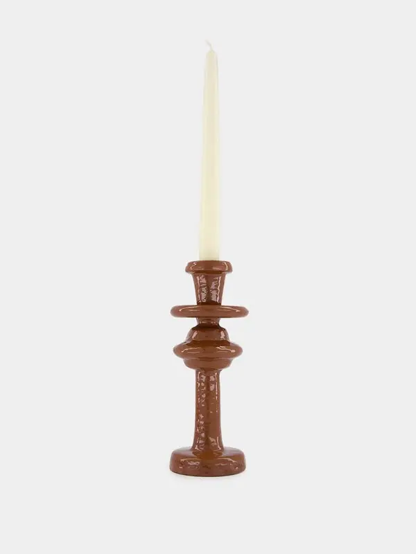 POMAX Chocolate Aluminium Turret Candle Holder - Brown