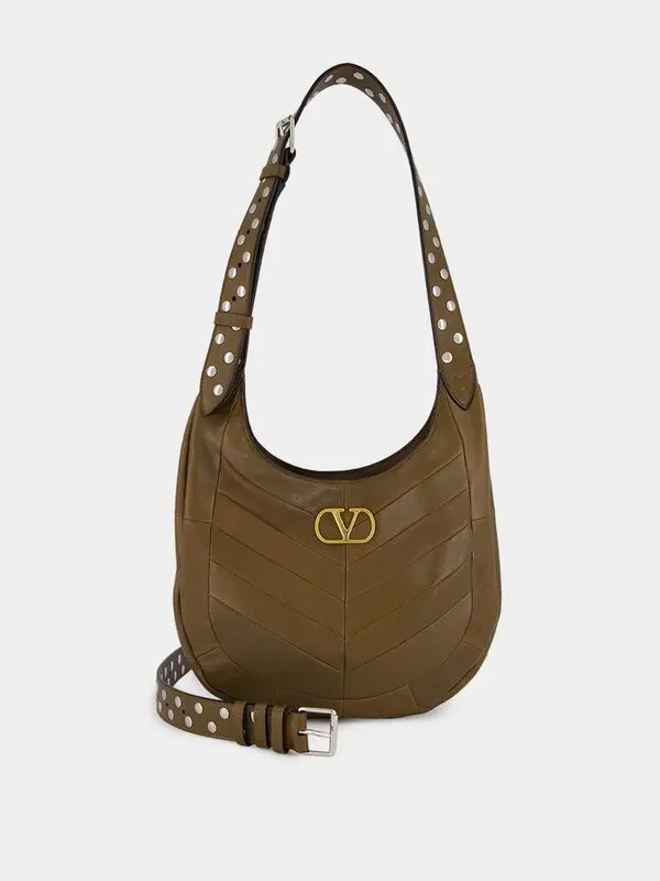 Valentino Garavani Small Hobo Bag In Chevron Nappa Leather - Brown