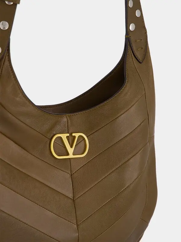 Valentino Garavani Small Hobo Bag In Chevron Nappa Leather - Brown