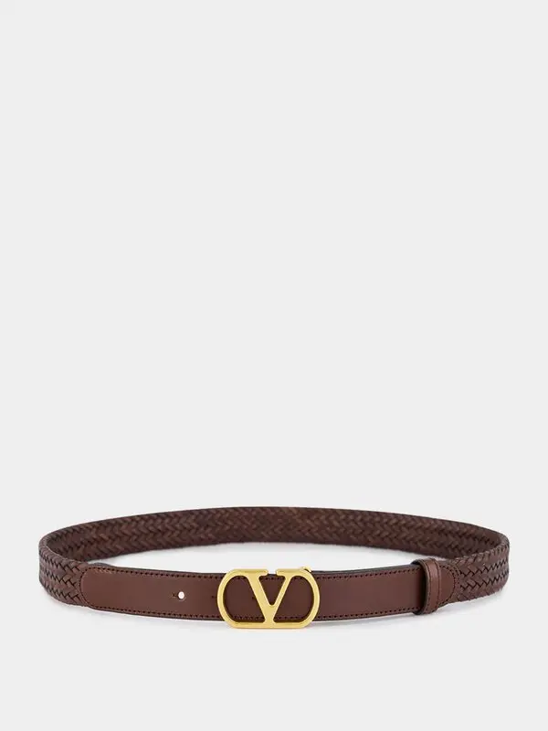 Valentino Garavani Braided Leather Vlogo Belt - Brown