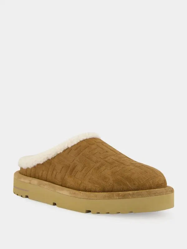 Fendi Suede Shearling Sabot Slippers