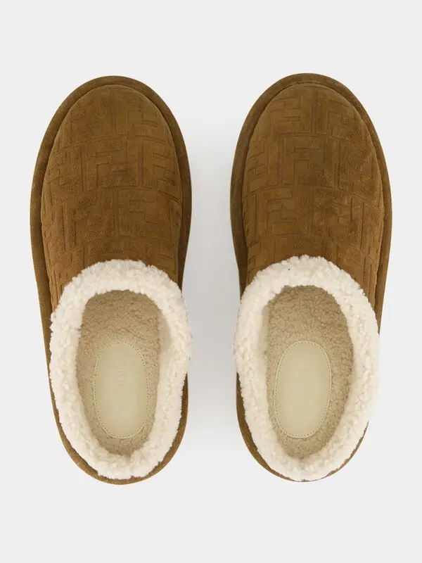 Fendi Suede Shearling Sabot Slippers
