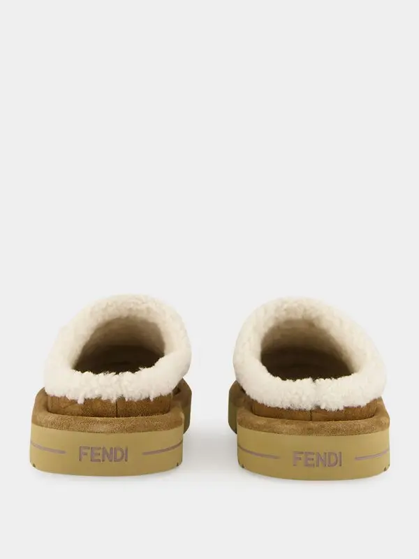 Fendi Suede Shearling Sabot Slippers