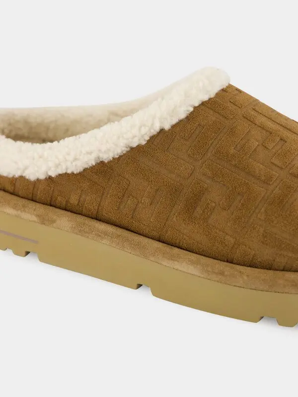 Fendi Suede Shearling Sabot Slippers