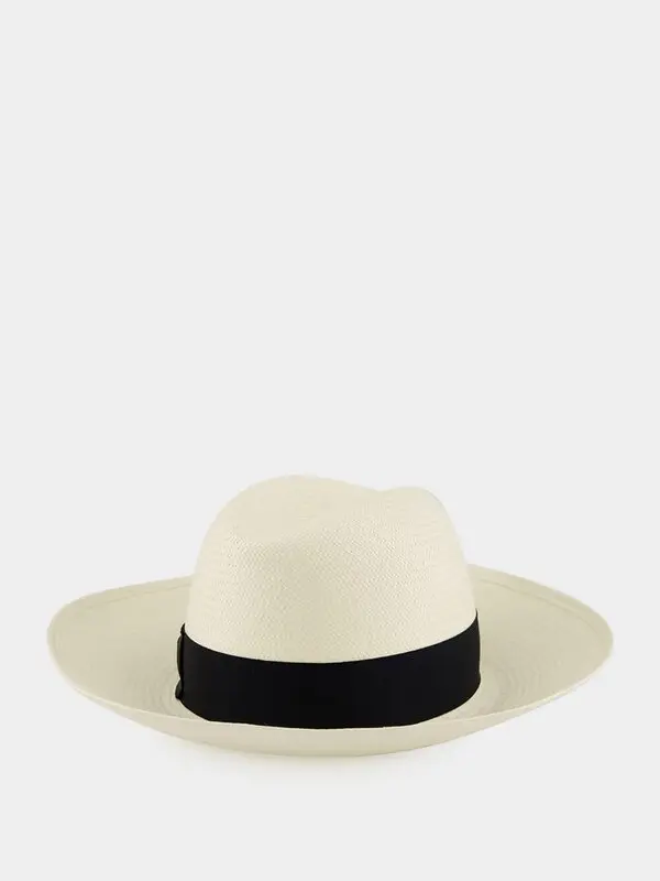 Borsalino Claudette Panama Hat With Navy Band - Blue
