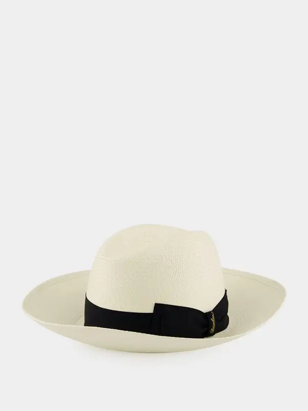 Borsalino Claudette Panama Hat With Navy Band - Blue
