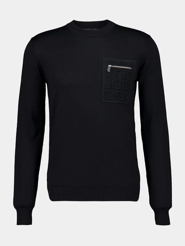 Fendi Wool Jumper With Ff Pocket - Black