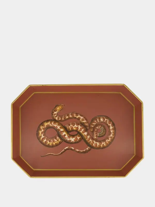 LES-OTTOMANS Hand-painted Snake Tray - Brown