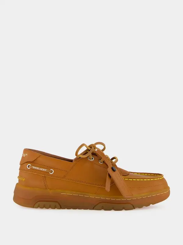 Off-White Leather Hybrid Boat Shoes - Brown