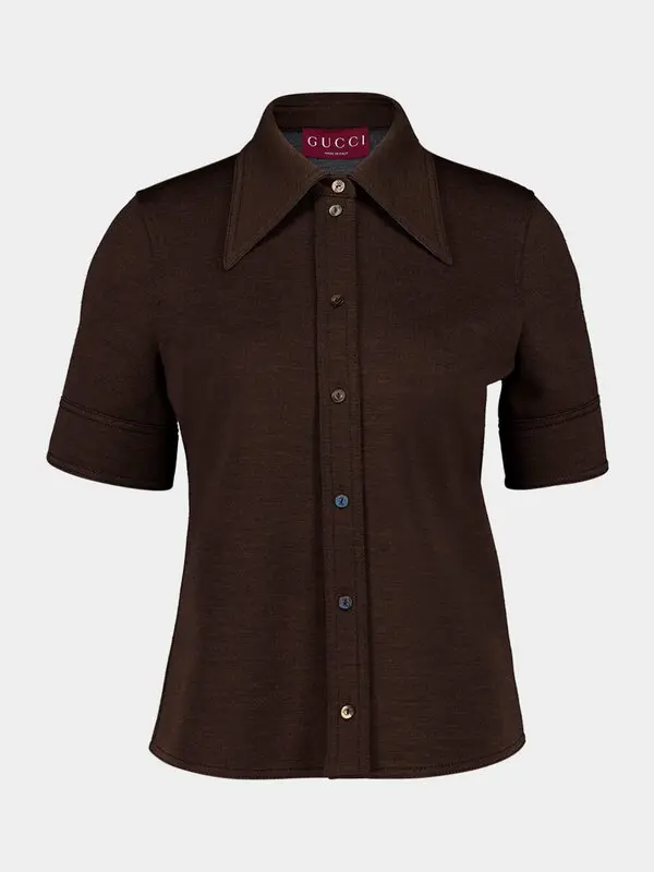 Gucci Dark Wool Cotton Jersey Shirt - Brown