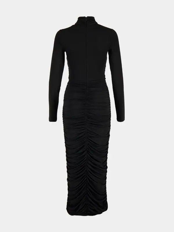 Balmain Pleated Jersey Midi Dress - Black