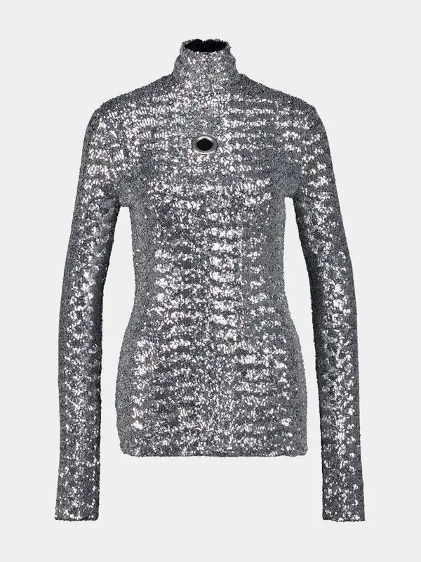 Rabanne Sequin Turtleneck Top - Silver