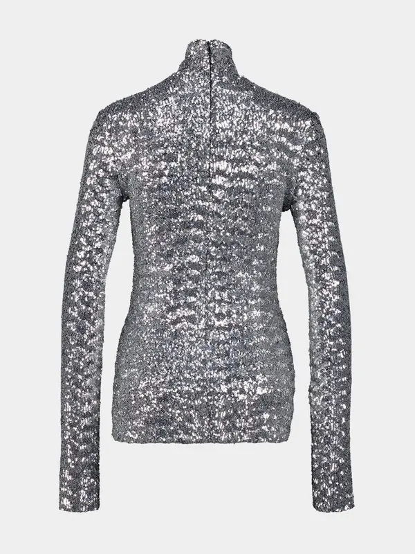 Rabanne Sequin Turtleneck Top - Silver