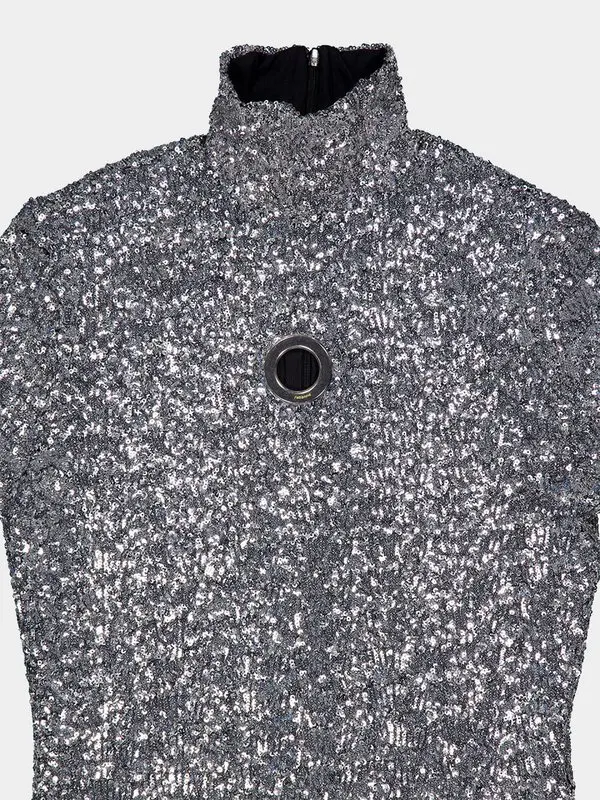 Rabanne Sequin Turtleneck Top - Silver