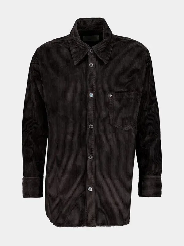 AMI Paris Anthracite Cotton Corduroy Side Slit Overshirt - Grey