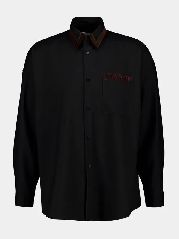 Marni Wool Shirt With Logo Detail - Black