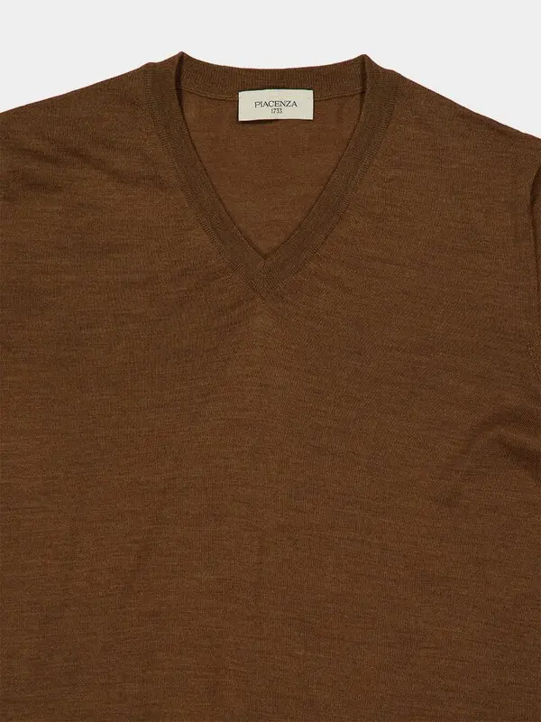 PIACENZA CASHMERE 1733 Virgin Wool V-neck Jumper - Brown