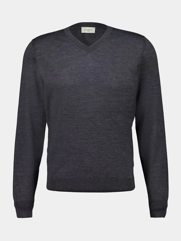 PIACENZA CASHMERE 1733 Virgin Wool V-neck Jumper - Grey