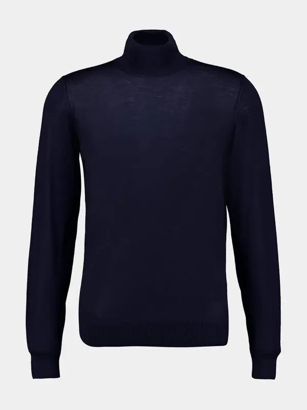PIACENZA CASHMERE 1733 Navy Virgin Wool High-neck Jumper - Blue