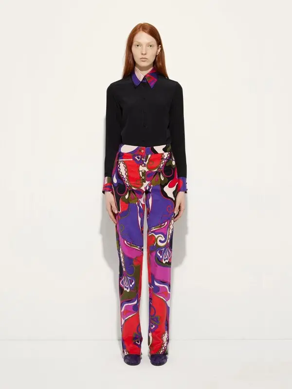 Emilio Pucci Silk Shirt With Printed Collar And Cuffs - Black