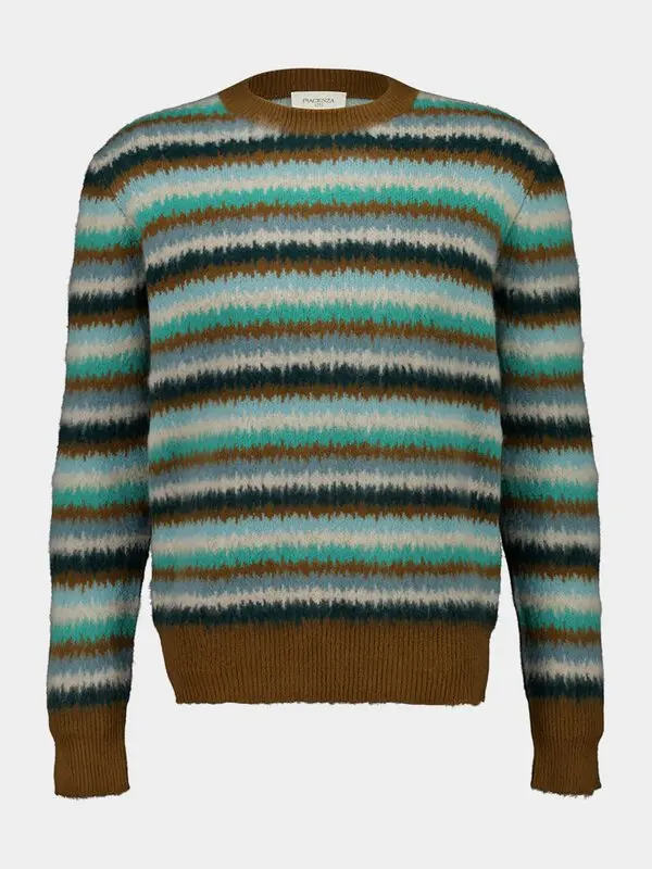 PIACENZA CASHMERE 1733 Multicolour Brushed Cashmere Crewneck Jumper - Blue