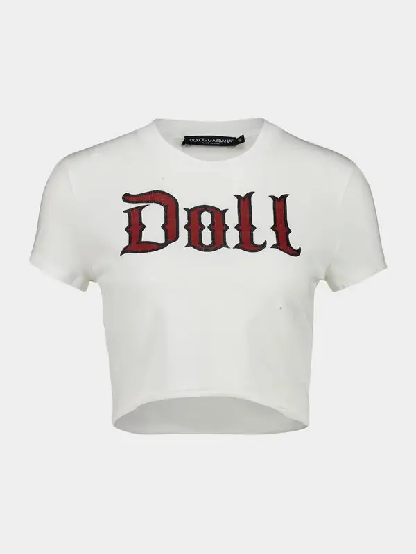 Dolce & Gabbana Cropped Jersey T-shirt With Doll Print - White