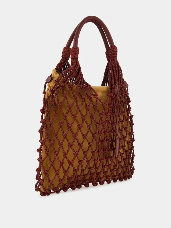 PAULA Big Marble Coffee Bean Leather Macramé Maxi Tote - Brown