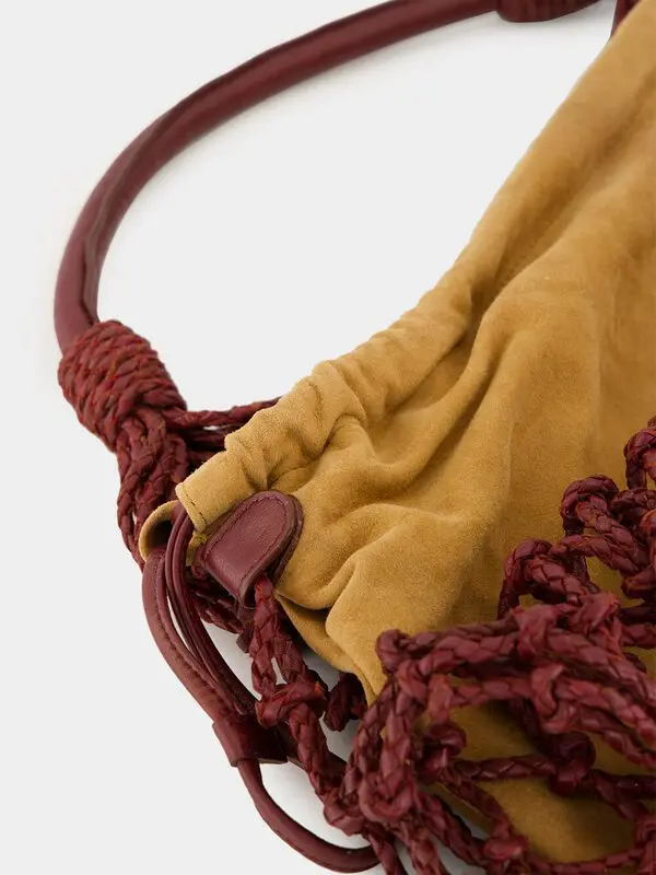 PAULA Big Marble Coffee Bean Leather Macramé Maxi Tote - Brown